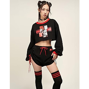 Winx Club Women's Dark Bloom Long-sleeves Blouser and Shorts Loungewear Two-Piece Pajamas Set Sleepwear (Large) Black