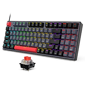 Redragon Mechanical Gaming Keyboard, Wired Mechanical Keyboard with 94 Keys, Programmable Macro Editing, Numeric Pad, Red Switches, Compact Keyboard Mechanical for Pc Mac Ipad, Gray Black