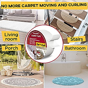 Carpet Tape Double Sided - Rug Tape Grippers for Hardwood Floors and Area Rugs - Carpet Binding Tape Strong Adhesive and Removable, Heavy Duty Stickers Grip Tape, Residue Free (2 Inch / 12 Yards)