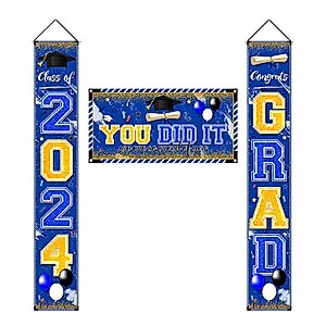 GPWXYYY Blue and Gold Graduation Decorations Class of 2024 Class of 2024 Porch Sign Congrats Grad Banner and You Did It Graduation Banner for Graduation Decorations 2024