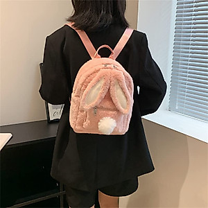Mellshy Women Cute Rabbit Ears Backpack Fluffy Shoulder Bag School Bag Casual Dayback Satchel (Pink)