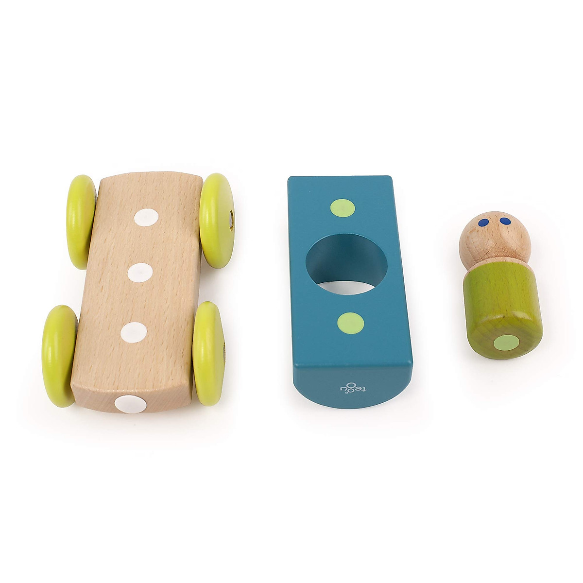 3 Piece Tegu Magnetic Racer Building Block Set, Teal