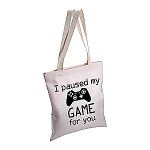 MBMSO Video Game Tote Bag I Paused My Game for You Game Lover Gifts Funny Gamer Gifts Bag Gaming Lover Gifts (Paused Game TB)