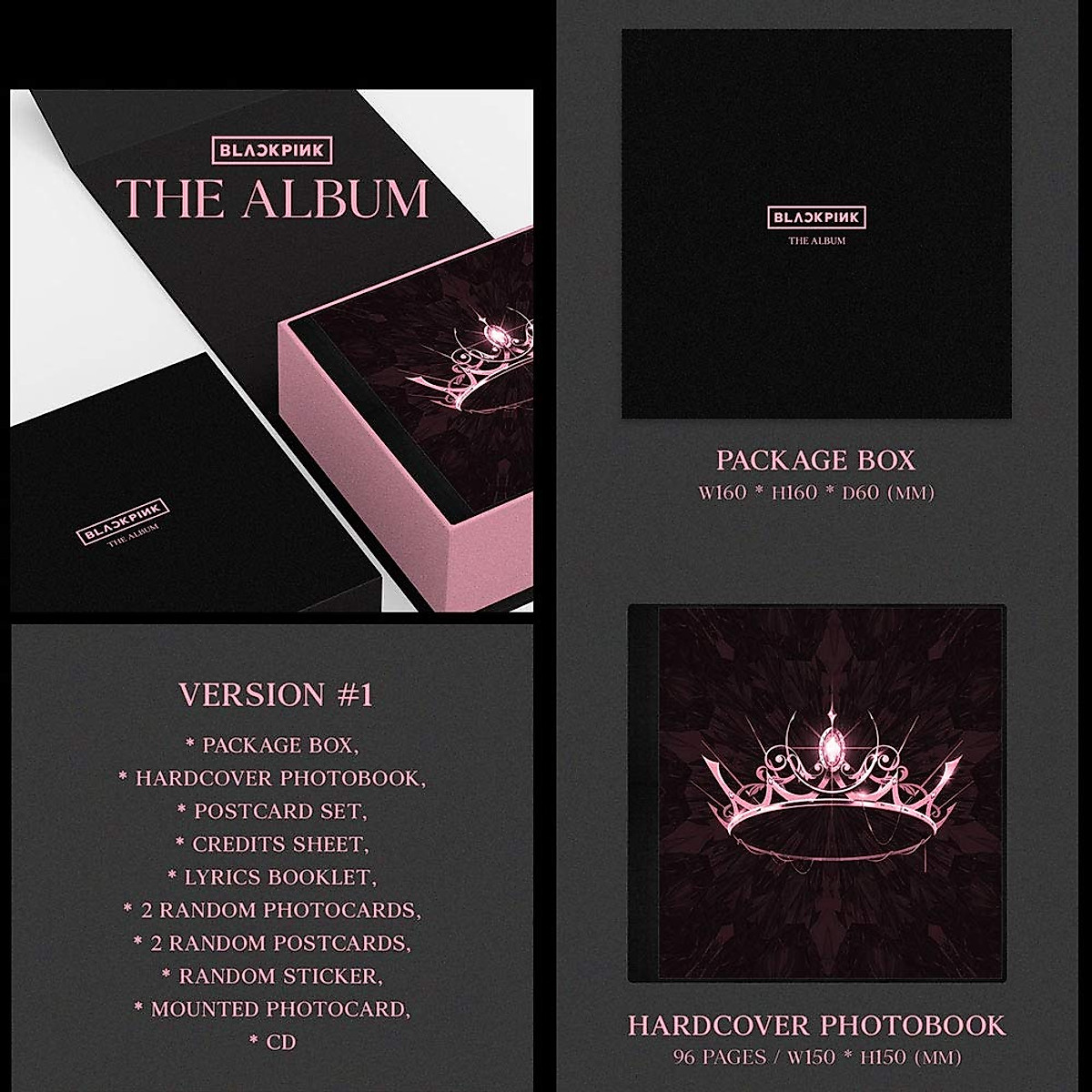 Blackpink 1st Full Album The Album Set (Version 1,2,3,4) (Incl. Blackpink Mobile Grip Holder, Blackpink Transparent Photocard Set)