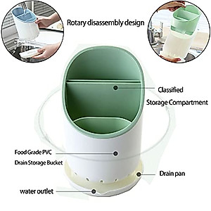 spolis Utensil Holders Cutlery Drying Rack for Counter with Catch Pan and Drain Hole, Anti Tilting spolis Silverware Drainer Basket Sink Caddy for Forks, Knives, Spoons, Chopsticks-Green