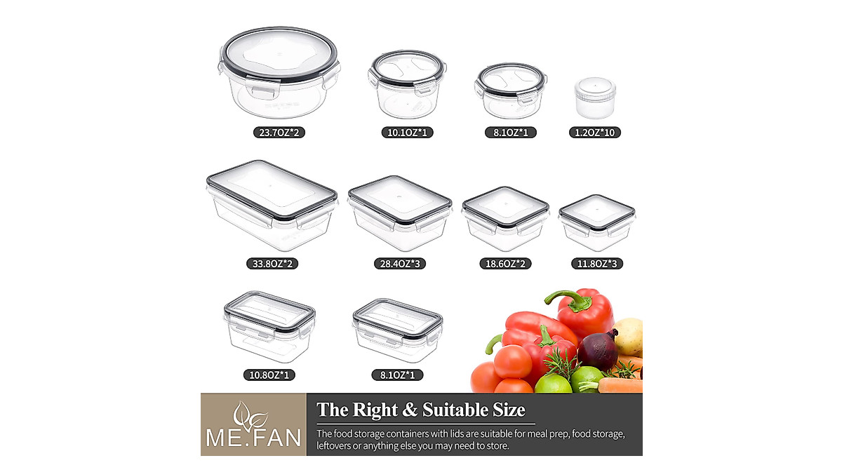 52 PCS Food Storage Containers with Lids by ME.FAN - Food Organizer Set