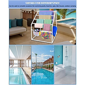 Heavy Duty Outdoor Towel Rack, Hutigertech 7 Tier Freestanding Poolside Pipe Towel Rack with Installation Hammer for Beaches,Swimming Pools,Bathroom