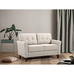 US Pride Furniture 55" Modern Loveseat with Soft-Cushioned Backrest, Piped Details & Tapered Wood Legs, 2 Seater Couch for Living Room, Bedroom or Office, Linen, Khaki Beige