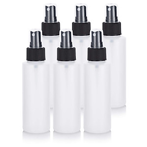 JUVITUS 4 oz Clear Natural Refillable Plastic Squeeze Bottle with Black Fine Mist Sprayer - (6 Pack)