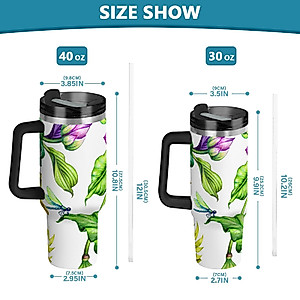 Yasala Car Tumbler with Handle Lotus Dragonfly Spring Travel Mug Coffee Cup Insulated Beverage Container Mega Cup for Hot Cold Drinking Thermos Water Bottle Cupholder Friendly 40 oz