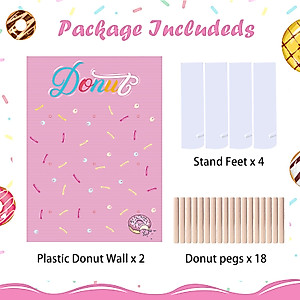 2 Packs Donut Display Stand Reusable Donut Holder Board Rustic Wood Donuts Rack Display Dessert Table Decorations for Birthday Party Wedding Baby Shower Treat Donut Party Supplies (Pink)