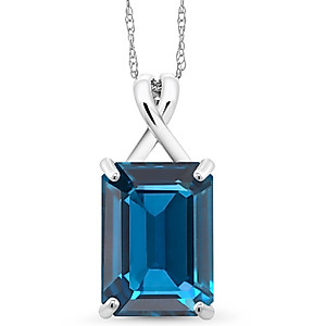 Gem Stone King 10K White Gold 14X10MM Emerald Cut Gemstone Birthstone Pendant Necklace | Gold Necklace For Women | With 18 Inch 10K White Gold Chain