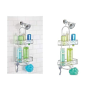 iDesign Bubbli Metal Extra-Large Hanging Shower Caddy for Tall Shampoo, Conditioner, and Soap with Hooks for Razors, Towels, Loofahs, Silver