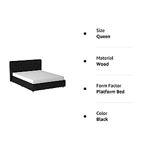 DHP Dakota Upholstered Platform Bed with Underbed Storage Drawers and Diamond Button Tufted Headboard and Footboard, No Box Spring Needed, Queen, Black Faux Leather