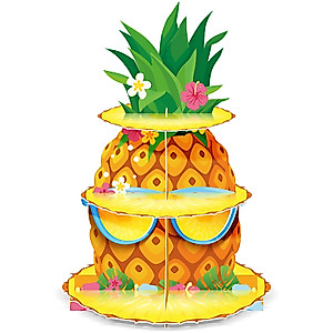 Zopeal 3 Tier Hawaiian Pineapple Cupcake Stand Pineapple Theme Cupcake Holder Luau Aloha Cake Holder Decorations Tropical Cupcake Dessert for Summer Pool Beach Baby Shower Birthday Party Supplies