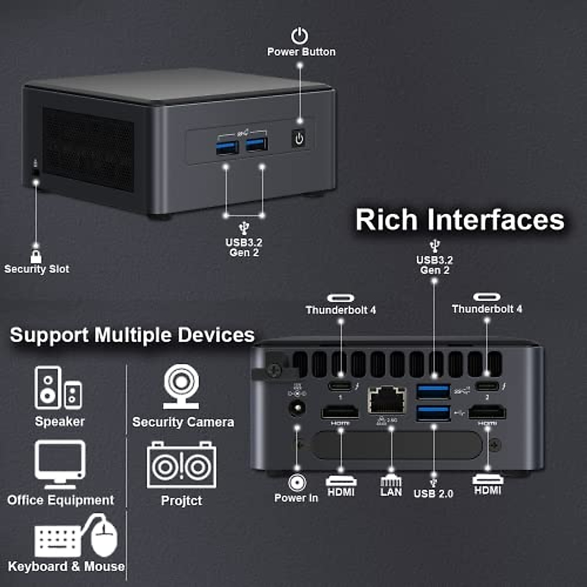 Intel NUC 11 Pro NUC11TNHi5 Tiger Canyon Home & Business Mini PC Mini Desktop 11th Gen Intel® Core™ i5-1135G7 Processor Upto 4.2 GHz Turbo,4 Cores,8 Threads,8 MB L3 Cache(No RAM&SSD)