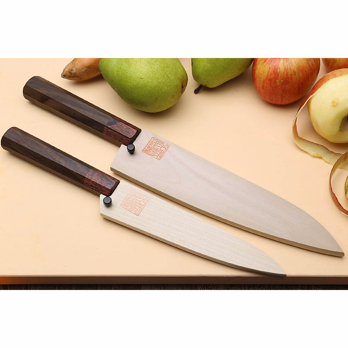 Yoshihiro 46 Layers Hammered Damascus Gyuto Chef Knife and Petty Utility Knife SET (Gyuto 8.25'' (210mm) & Petty 6'' (150mm), Rosewood Handle)