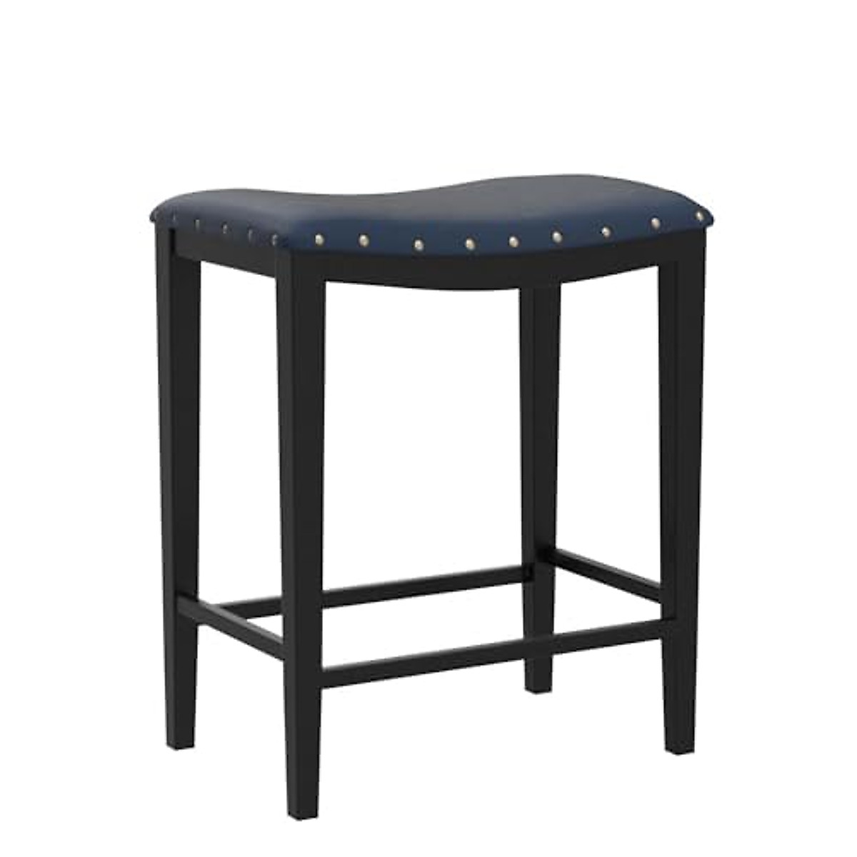 KATDANS Blue Bar Stools Set of 2 Counter Height 24 Inches Backless Barstools for Kitchen Counter Modern Saddle Stools Velvet Nailhead Upholstered Stools, KS718PBL, 2Pcs