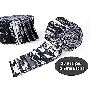 Soimoi 40Pcs Floral Artistic Print Cotton Precut Fabrics for Quilting Craft Strips 2.5x42inches Jelly Roll - Black