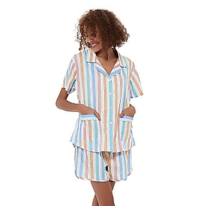 GLOBAL Womens Pajama Set Short Sleeve PJs for Women cotton Pajamas Summer Sleepwear