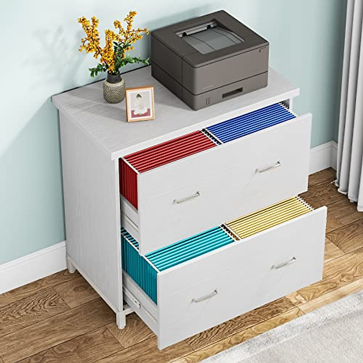 Tribesigns 2-Drawer File Cabinet, Wood Lateral Filling Cabinet Printer Stand Office Credenza Storage Cabinet for Home Office, Letter Size (White)