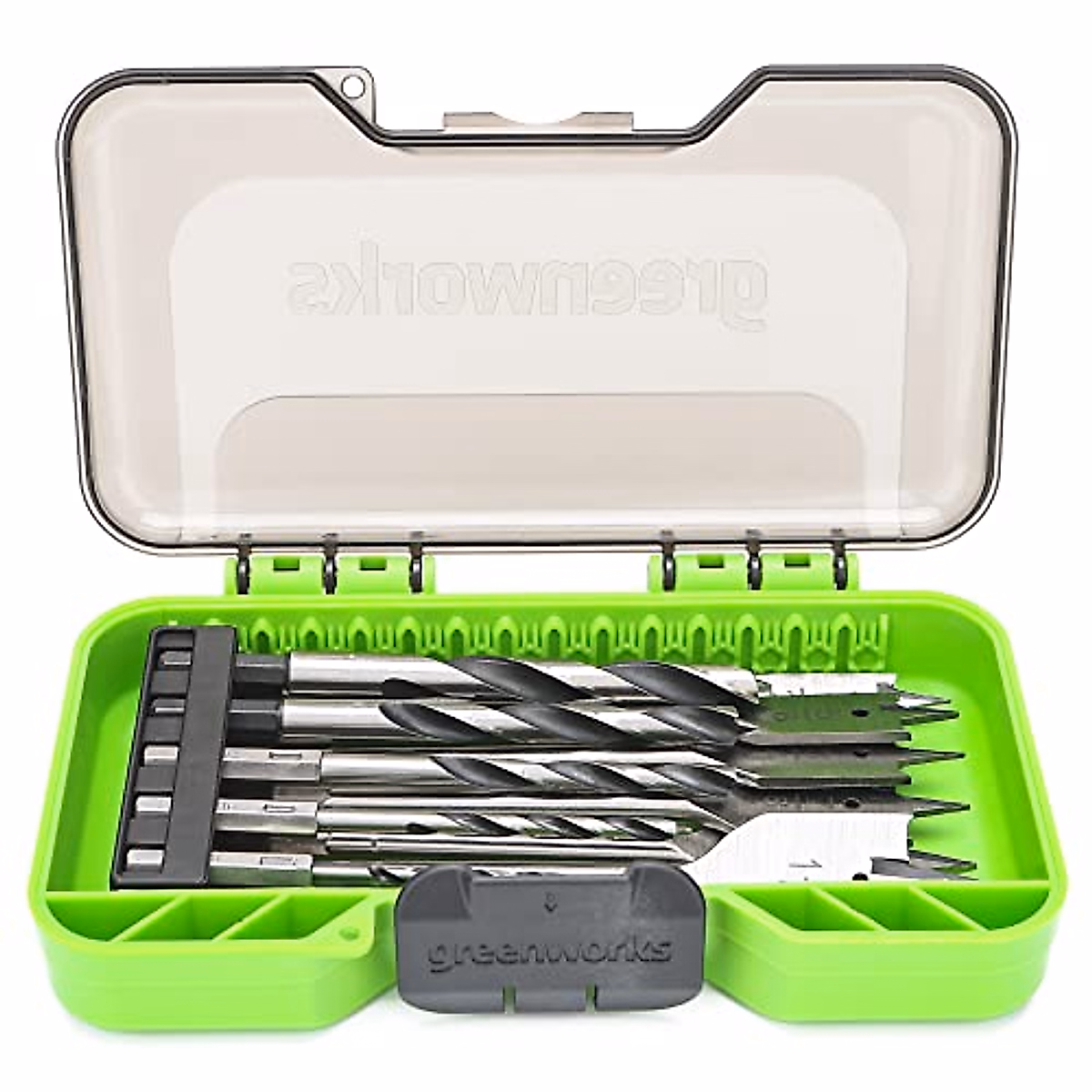 Greenworks 11 Pcs Wood Drilling Set for Woodworking, Plywood, Particle board, Fiberboard (Including Hex Shank Spade Bits & Brad Point Drill Bits)