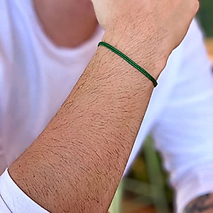 Green Bracelet for Men String - Adjustable Bracelet for Women - Unisex Adult Waterproof Nylon Cord Surfer Wealth Abundance Mental Health Awareness