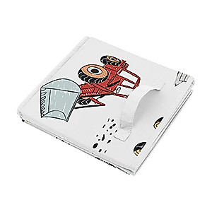 Sweet Jojo Designs Construction Truck Boy Small Fabric Toy Bin Storage Box Chest For Baby Nursery or Kids Room - Grey Yellow Orange Red and Blue Transportation