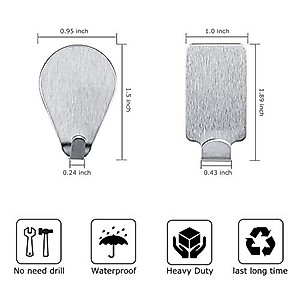 JINSHUNFA Adhesive Hooks, 304 Stainless Steel Towel Hooks Brushed Wall Hooks Sticky Hangers for Keys, Coats, Robe, Bags, Home, Kitchen, Bathroom (Set of 16) Utility Hooks