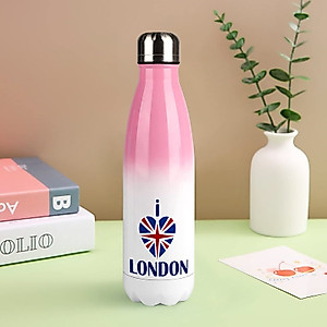 I Love London Stainless Steel Water Bottle with Lid Insulated Sport Bottle for Travel Picnic Camping 17 Oz