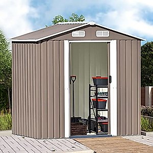 Morhome 6FTx4 FT Patio Bike Shed Garden Shed, Metal Storage Shed with Lockable Door, Tool Cabinet with Vents and Foundation for Backyard, Lawn, Garden