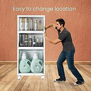 MONAS 31L Folding Strong bearing capacity Storage Bins with leads, Wheels and Collapsible plastic Storage bins for Homes, clothes and office, Stackable stable, 3 pack