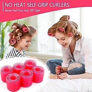 2.3 Inch Hair Rollers for Long Medium Short Hair, Self Grip Heatless Large Hair Curlers for Women With 10 Hair Clips & 1 Rat Tail Comb (2.3/1.9/1.4 Inch) Pink