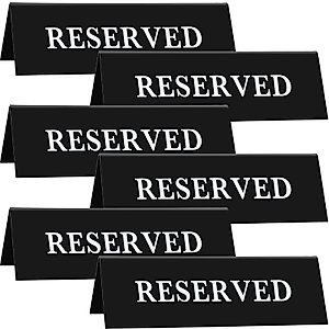 6 Pieces Plastic Reserved Table Sign Table Tent Wedding Guest Reservation Seat Sign for Restaurant Wedding Chairs(7.9 x 2.7 Inches,White Words Black Background)
