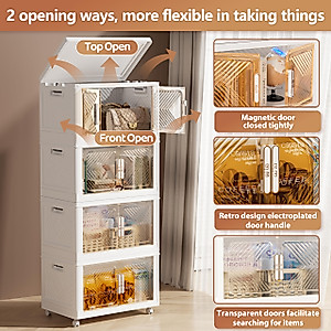 Foldable Storage Bins with Lids 76QT, Stackable Storage Containers with Wheels and Magnetic Doors, Plastic Clothes Closet Organizers and Storage Box for Room, Pantry, Home and Office (4 Pack)