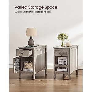 VASAGLE Side Table with Storage, End Table with USB Ports and Outlets, Nightstand with Charging Station, Drawer, Storage Cabinet, Magazine Rack, for Living Room, Bedroom, Greige