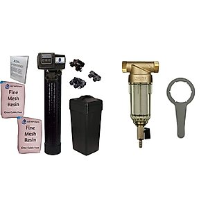 AFWFilters AFW Filters IRON Pro 2 (64,000 Grains, Black) & iSpring WSP50 WSP-50 WSP-50-Reusable Whole House Spin Down Sediment Water Filter 50 Micron, 1" MNPT + 3/4" FNPT, 50 Micron, Brass