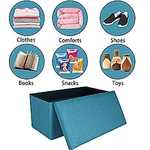 Cosaving 30 inches Folding Storage Ottoman Storage Cube Seat Foot Rest Stool with Memory Foam for Space Saving, Square Ottoman 30x15x15 inches, Teal