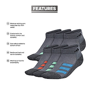 adidas Kids-Boy's/Girl's Cushioned Angle Stripe Low Cut Socks (6-Pair), Onix Grey/Pulse Blue/Vivid Red, Large