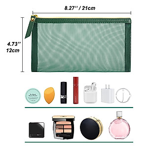 besharppin Mesh Cosmetic Bag, 4pcs Nylon Makeup Pouches with Leather Pull and Golden Zipper for Purse Diaper Bag (Emerald Green)