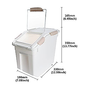 Qiveno Airtight Flour Storage Container 25 lb Rice Storage Container with Wheels Seal Locking Lid, Food Containers with Measuring Cup& Scoop for Flour, Rice, Grain(Pink)