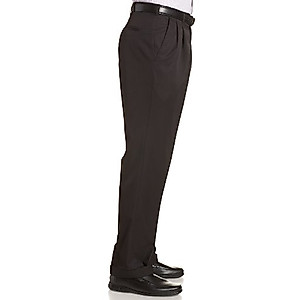 Haggar mens Mynx Gabardine Hidden Expandable Waistband Classic Fit Front Pleated dress pants, Black, 36W x 32L US