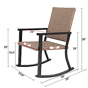 C-Hopetree Outdoor Rocking Chair for Outside Patio Porch, Metal Frame, Natural All Weather Wicker