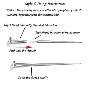 MILACOLATO G23 Titanium Piercing Taper Insertion Pins 18G Taper Piercing Kits for Ear/Nose/Navel/Nipple/Lip/Eyebrow/Tongue/Tragus Helix Stretcher Body Piercing Stretching Kit Assistant Tools