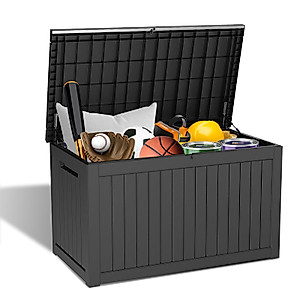 Zevemomo 230 Gallon Waterproof Resin Deck Box - Outdoor Indoor Large Storage Box Bench for Patio Cushions Furniture Toys Garden Tools, All Weather Rattan Wicker, Lockable, Black