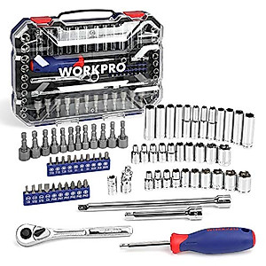 WORKPRO 70-Piece 1/4" Drive Socket Set with Quick-Release Ratchet, Metric and SAE for Auto Repairing & Household, W003068A