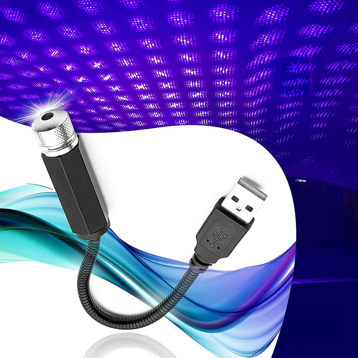 USB Car Roof Star Projector Night Light, Portable Adjustable LED Car Interior Ambient Light, Plug and Play Night Light for Bedroom, Party, Car, Wall (Blue)