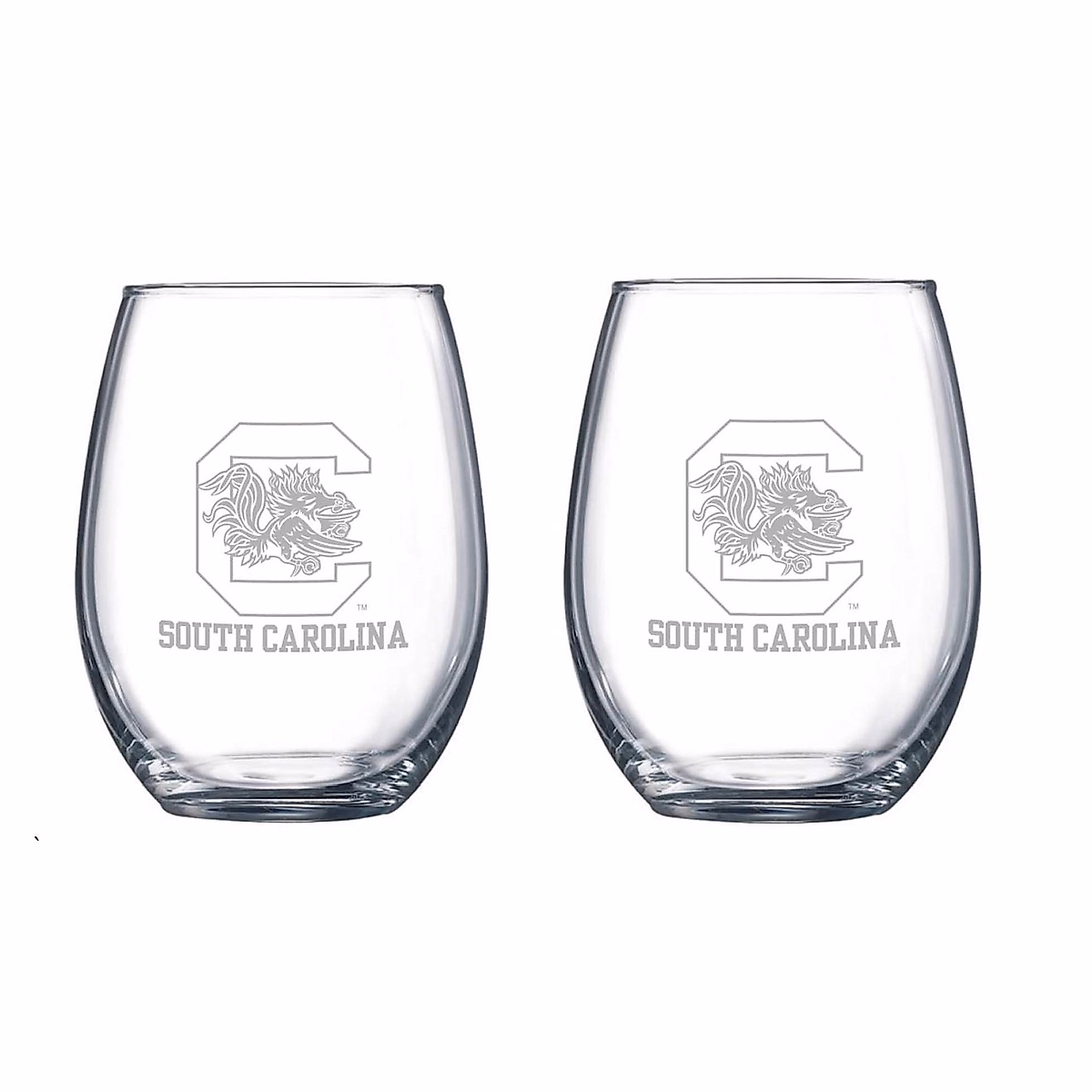 RFSJ South Carolina Gamecocks Etched Satin Frost Logo Wine or Beverage Glass Set of 2