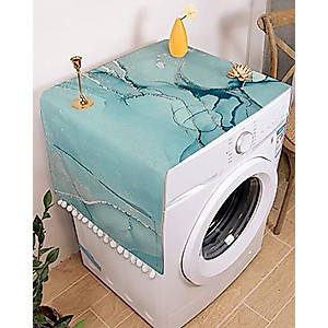 Comforance Marble Turquoise Microwave Cloth Cover 12x35inch, Anti-Slip Dust Oil Proof Cloth, Decorative Kitchen Appliance for Refrigerator Washing Machine Protector, Marble Textured Modern