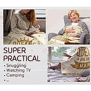 InnoBeta Birthday Gifts for Women, Birthday Gifts for Her, Bday Gifts - Queens are Born in March Birthday Gift Ideas for Mom, BFFs, Grandma, Aunt - Flannel Plush Blanket - 50"x 65"